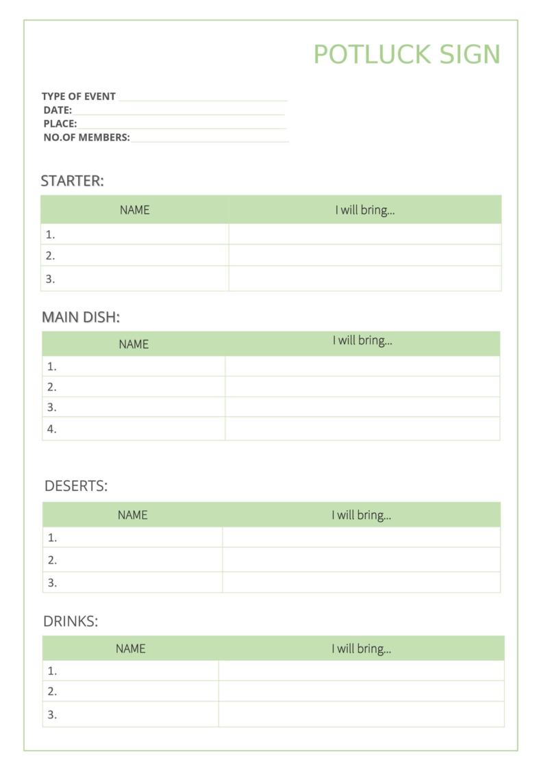 37 Best Potluck Sign-up Sheets (For Any Occasion) ᐅ TemplateLab