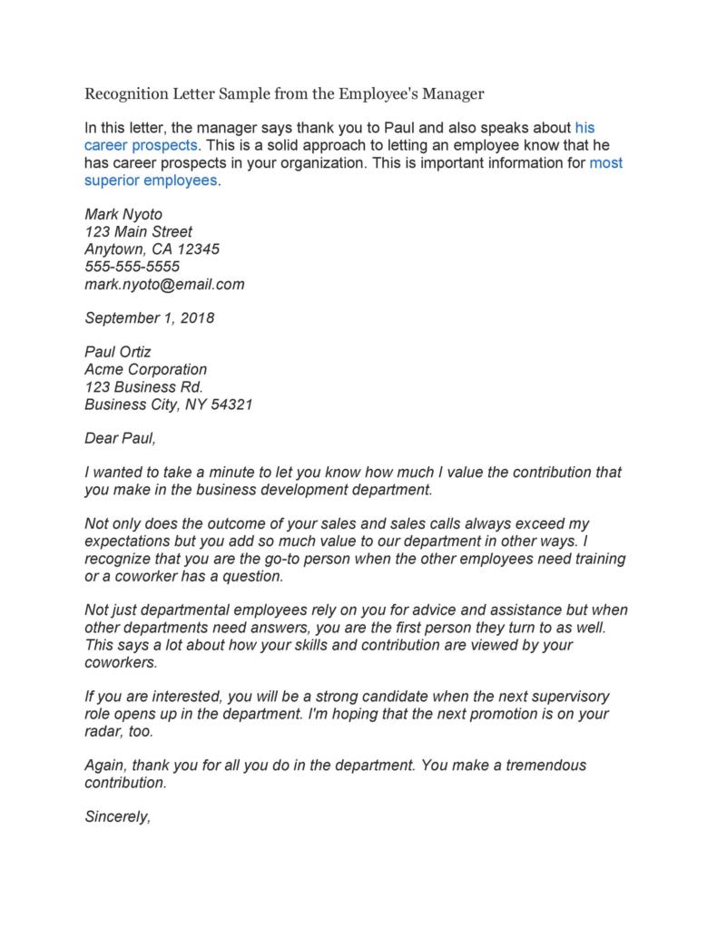 49 Printable Employee Recognition Letters (100% FREE) ᐅ TemplateLab