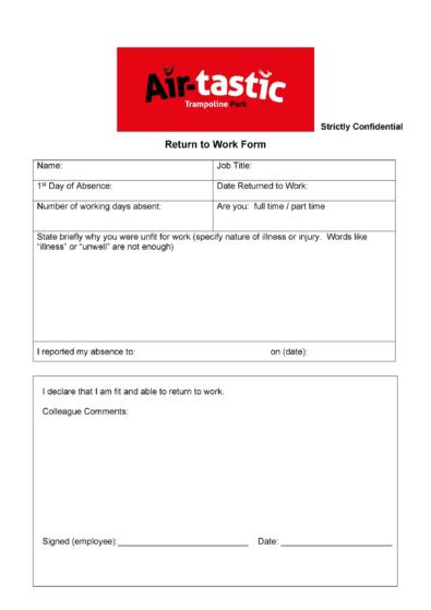 49 Best Return To Work [& Work Release Forms] ᐅ TemplateLab