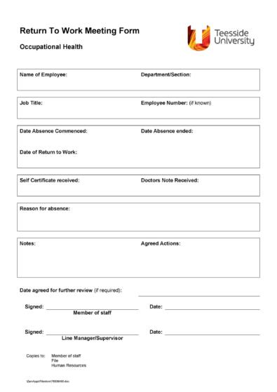 49 Best Return To Work [& Work Release Forms] ᐅ TemplateLab