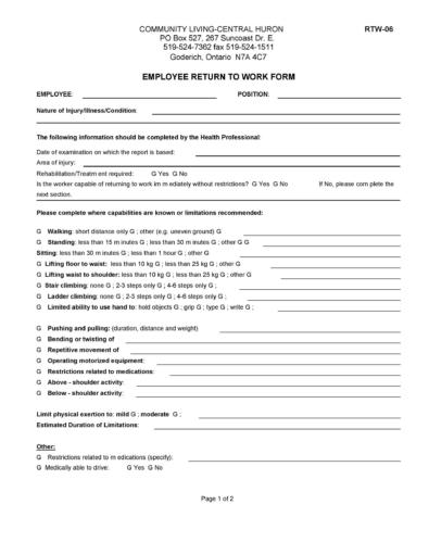 49 Best Return To Work [& Work Release Forms] ᐅ TemplateLab