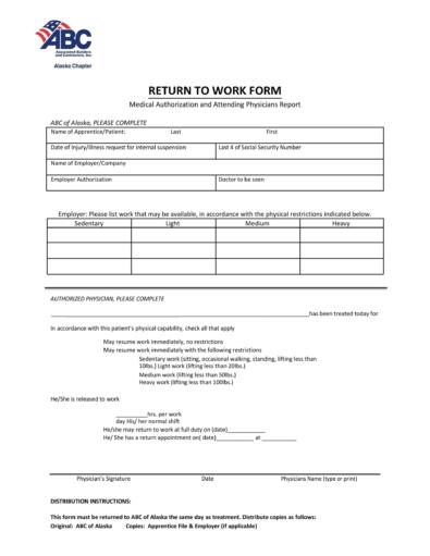 49 Best Return To Work [& Work Release Forms] ᐅ TemplateLab