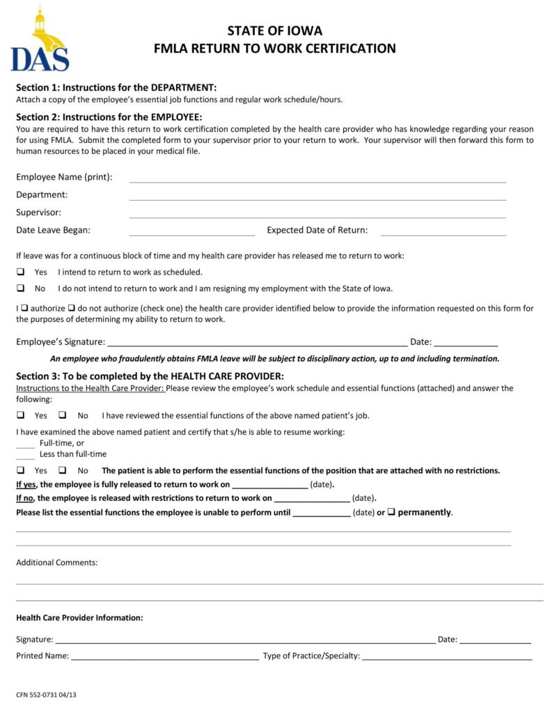 49 Best Return To Work [& Work Release Forms] ᐅ TemplateLab