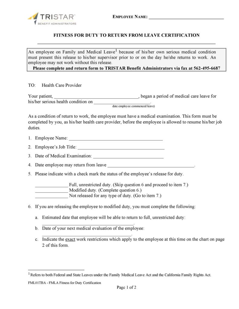 49 Best Return To Work [& Work Release Forms] ᐅ TemplateLab