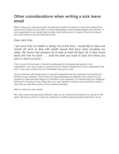 49 Professional Sick Leave Email Templates ᐅ TemplateLab