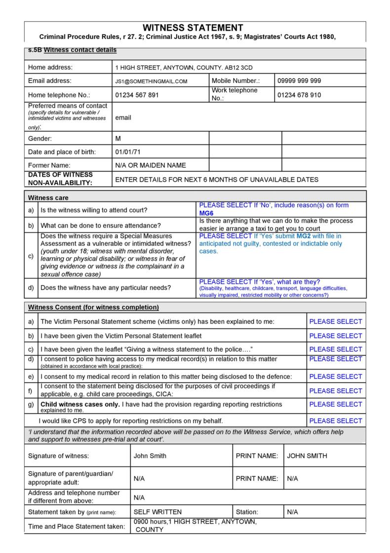 50 Professional Witness Statement Forms & Templates ᐅ TemplateLab