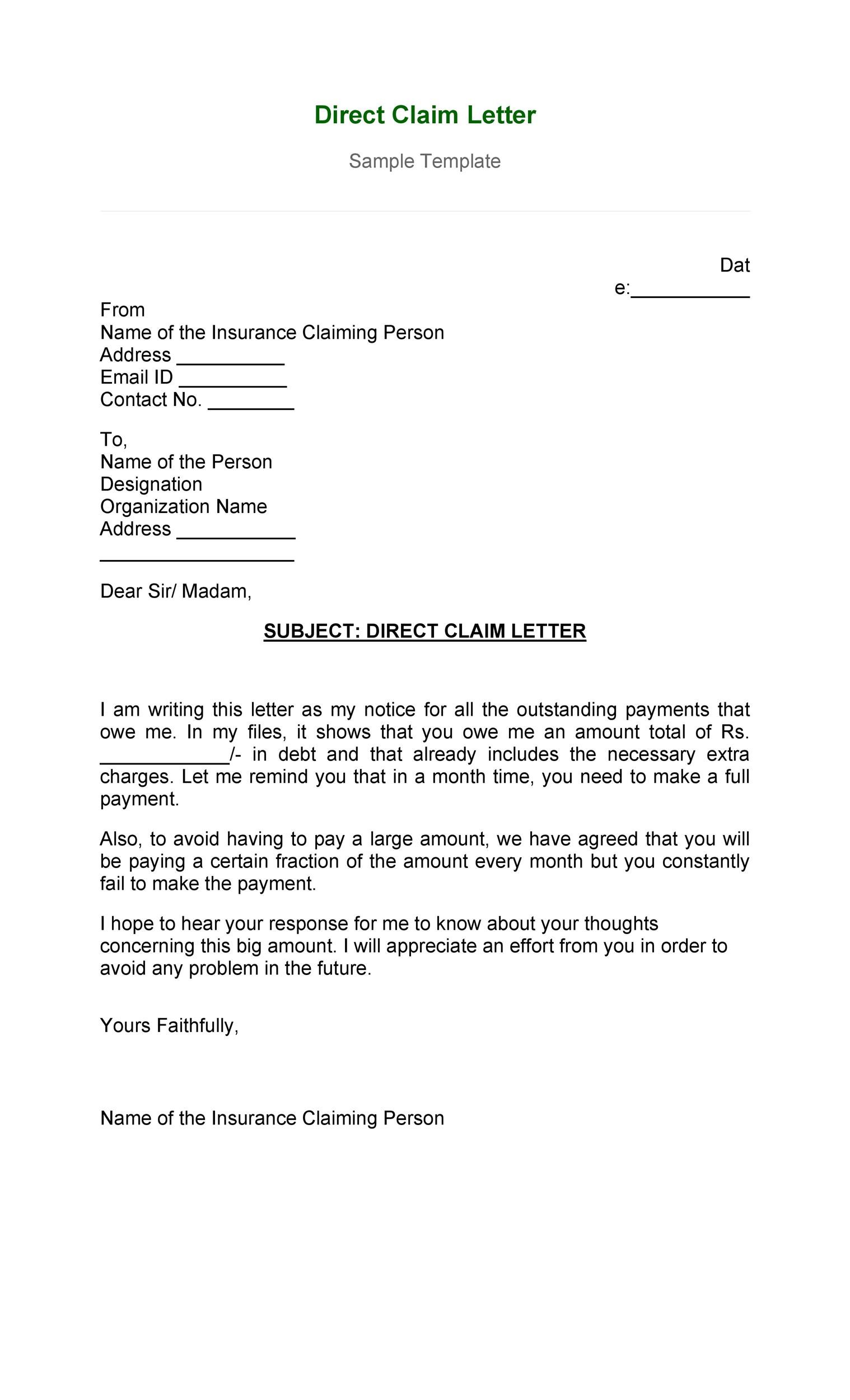 Sample Claim Letter Sample Claim Letter