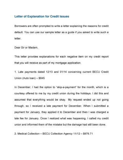 48 Letters Of Explanation Templates (Mortgage, Derogatory Credit...)