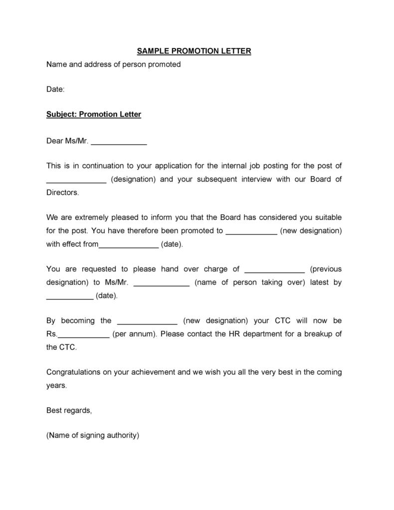50 Job Promotion Letters (100% Free Templates) ᐅ TemplateLab