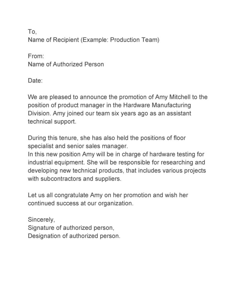 50 Job Promotion Letters (100% Free Templates) ᐅ TemplateLab