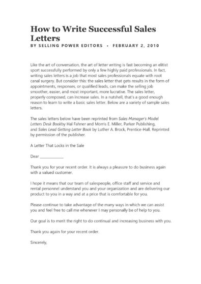 50 Effective Sales Letter Templates (w/ Examples) ᐅ TemplateLab