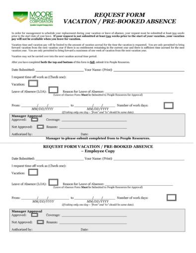 50 Professional Employee Vacation Request Forms [Word] ᐅ TemplateLab