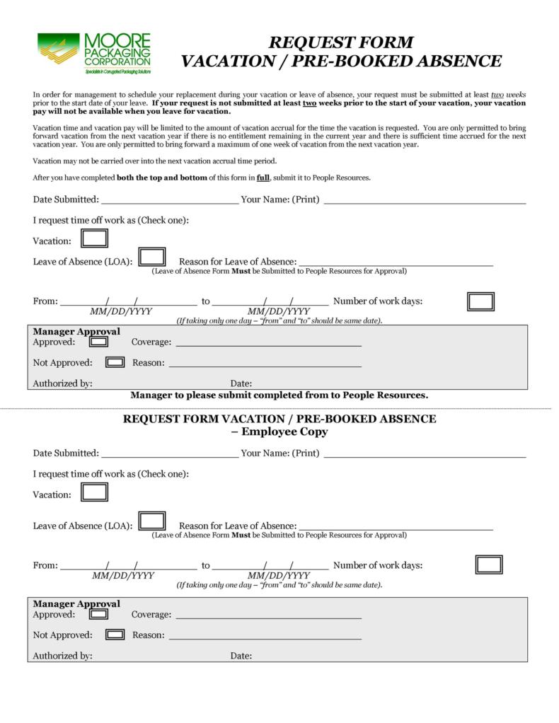 50 Professional Employee Vacation Request Forms [Word] ᐅ TemplateLab