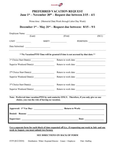 50 Professional Employee Vacation Request Forms [Word] ᐅ TemplateLab