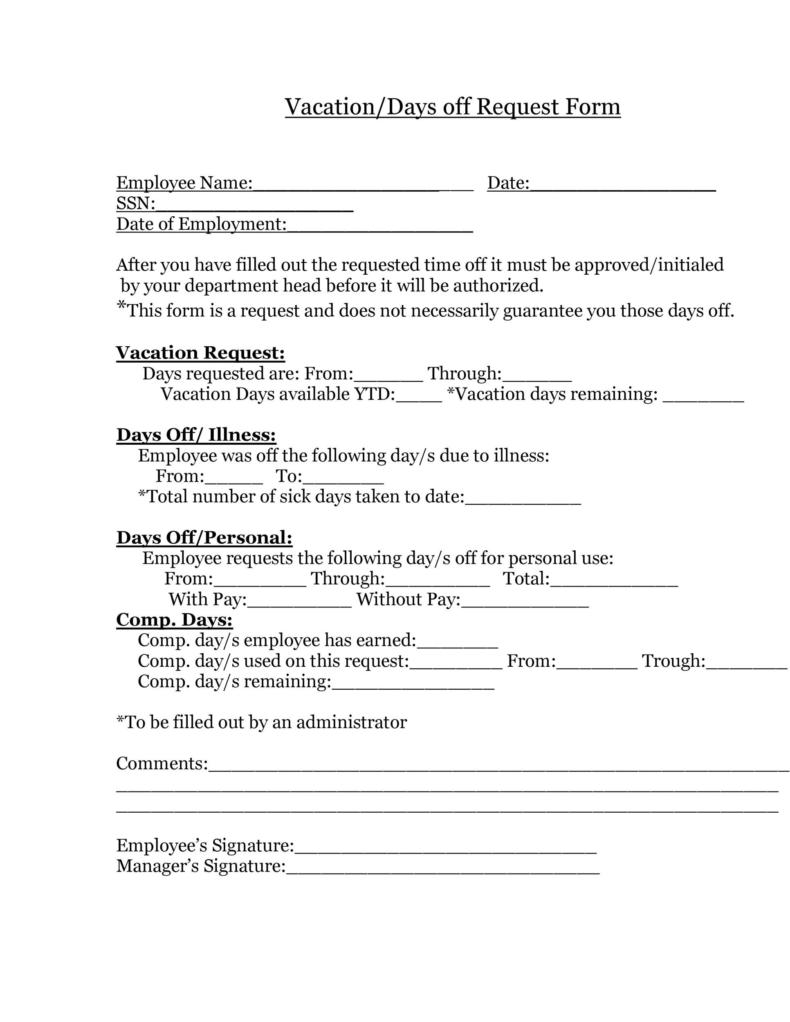 50 Professional Employee Vacation Request Forms [Word] ᐅ TemplateLab