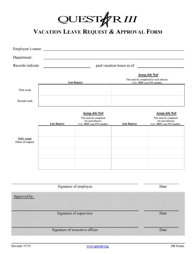 50 Professional Employee Vacation Request Forms [Word] ᐅ TemplateLab