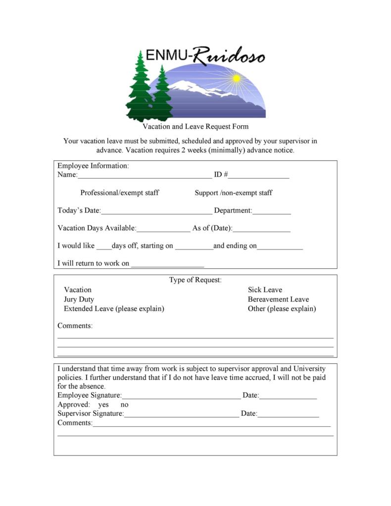 50 Professional Employee Vacation Request Forms [Word] ᐅ TemplateLab