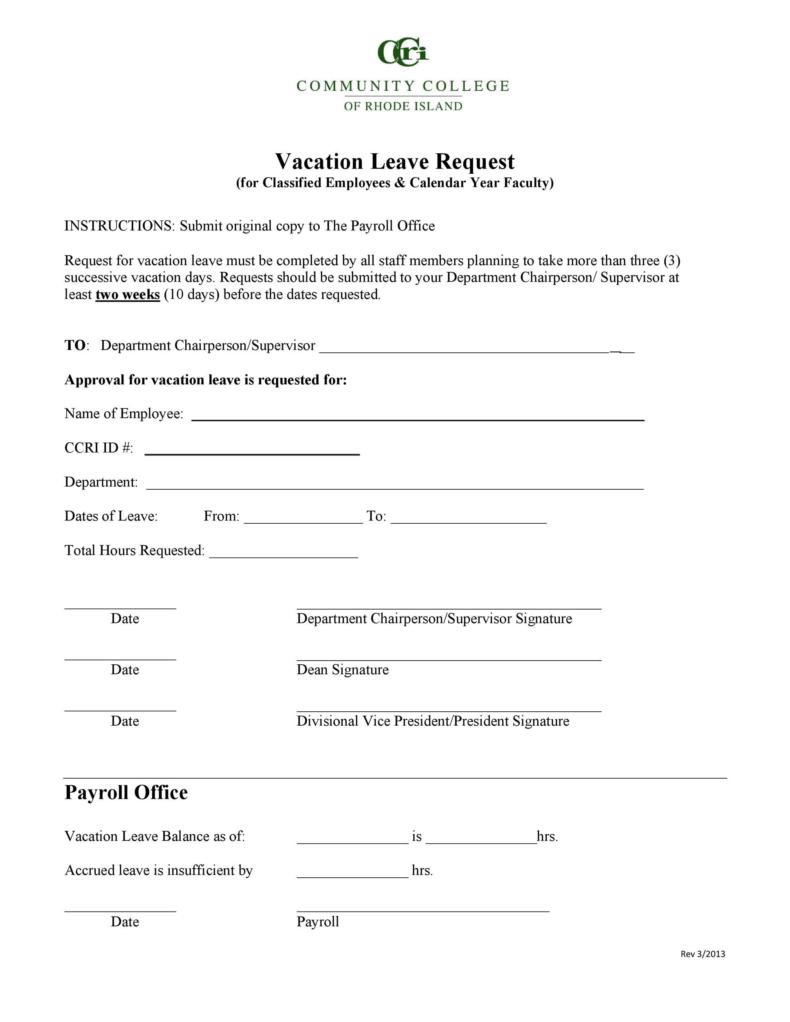 50 Professional Employee Vacation Request Forms [Word] ᐅ TemplateLab