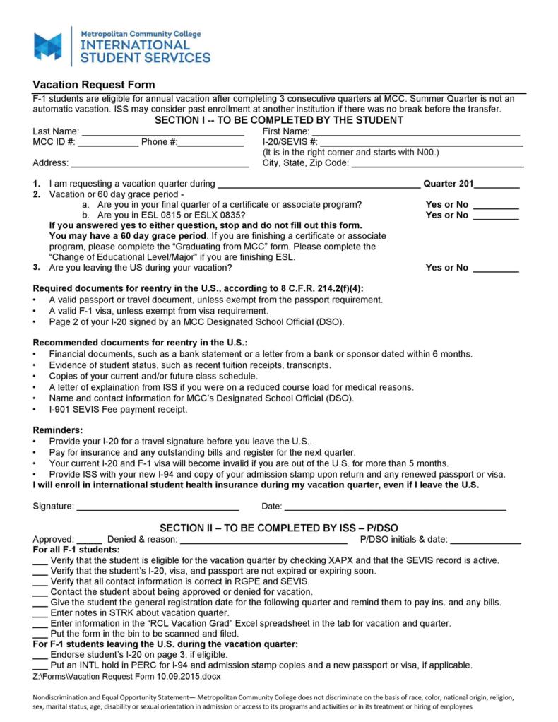 50 Professional Employee Vacation Request Forms [Word] ᐅ TemplateLab