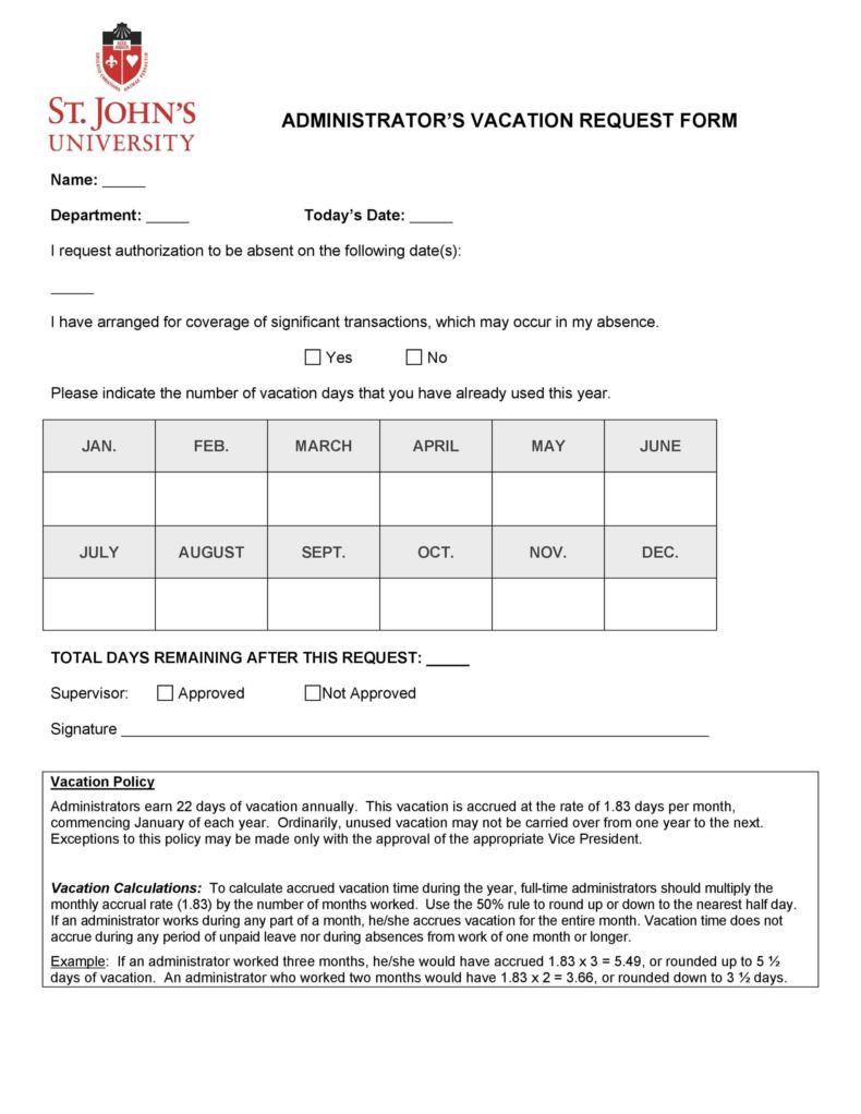 50 Professional Employee Vacation Request Forms [Word] ᐅ TemplateLab