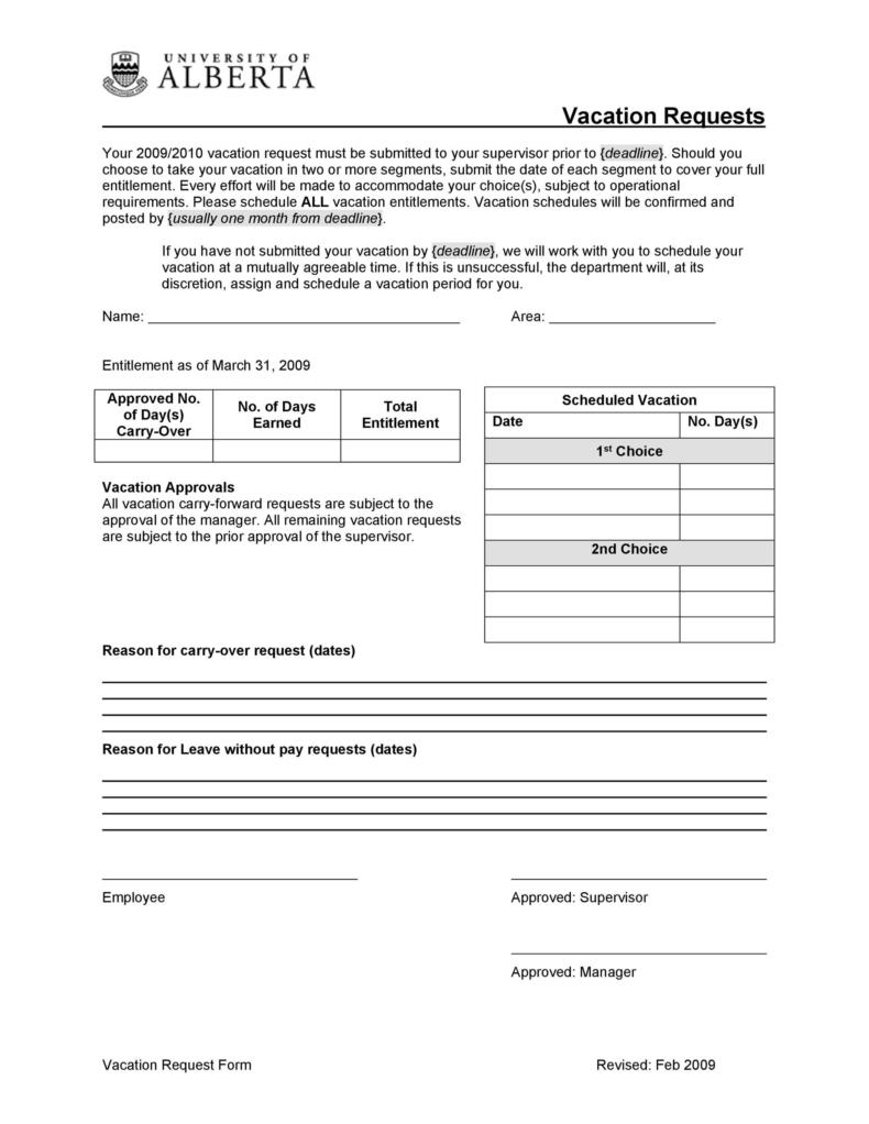 50 Professional Employee Vacation Request Forms [Word] ᐅ TemplateLab