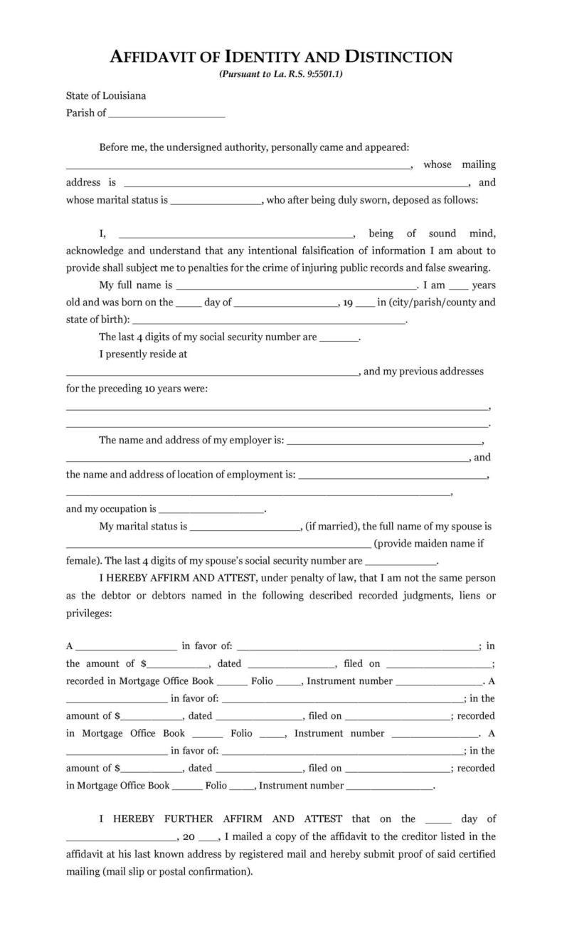 48 Free Affidavit of Identity Forms (MS Word) ᐅ TemplateLab