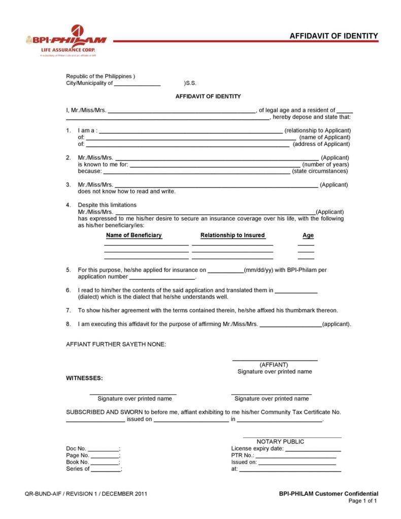 48 Free Affidavit of Identity Forms (MS Word) ᐅ TemplateLab