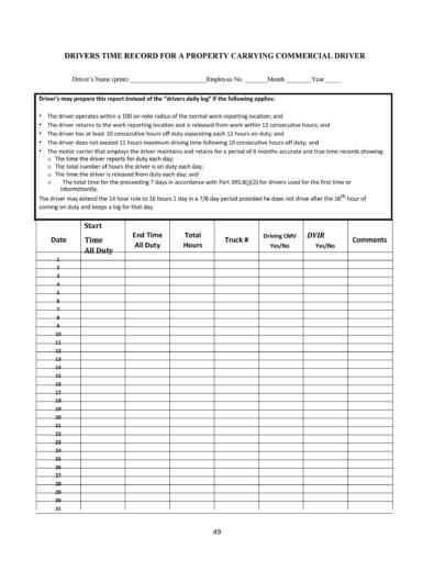 50 Printable Driver's Daily Log Books [Templates & Examples]