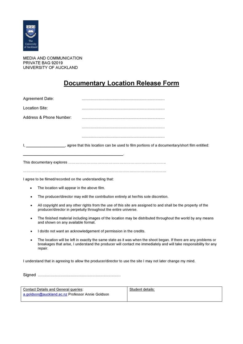 50 FREE Location Release Forms [for Film / Documentary / Video]