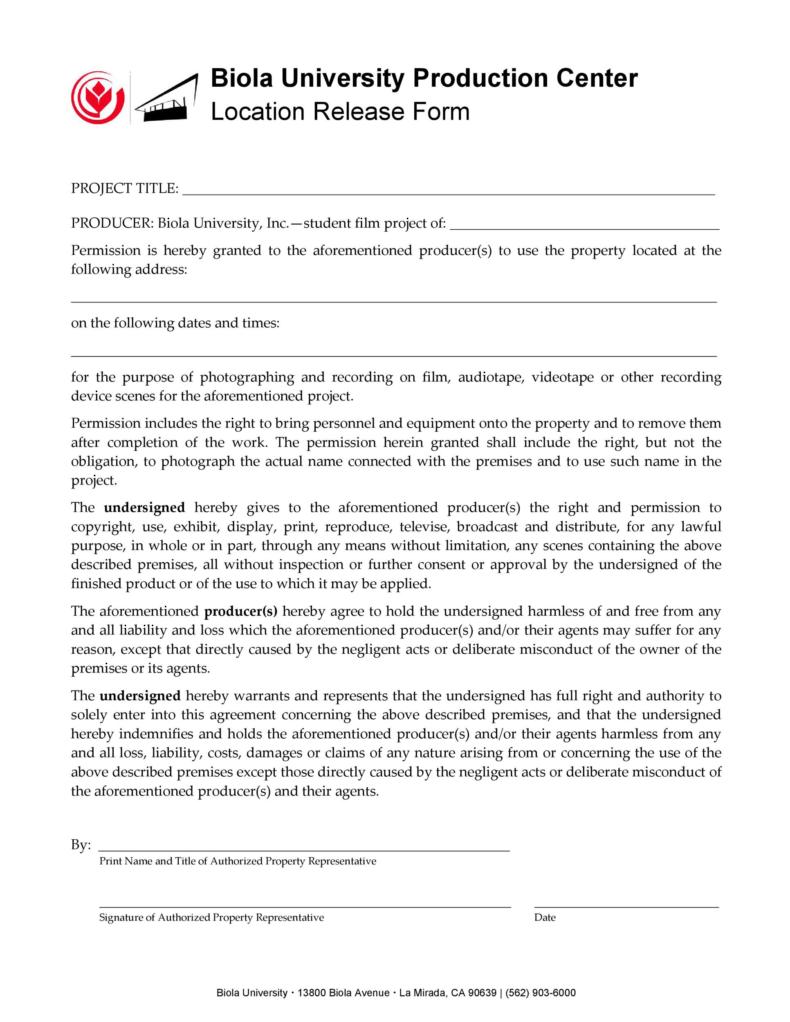 50 FREE Location Release Forms [for Film / Documentary / Video]