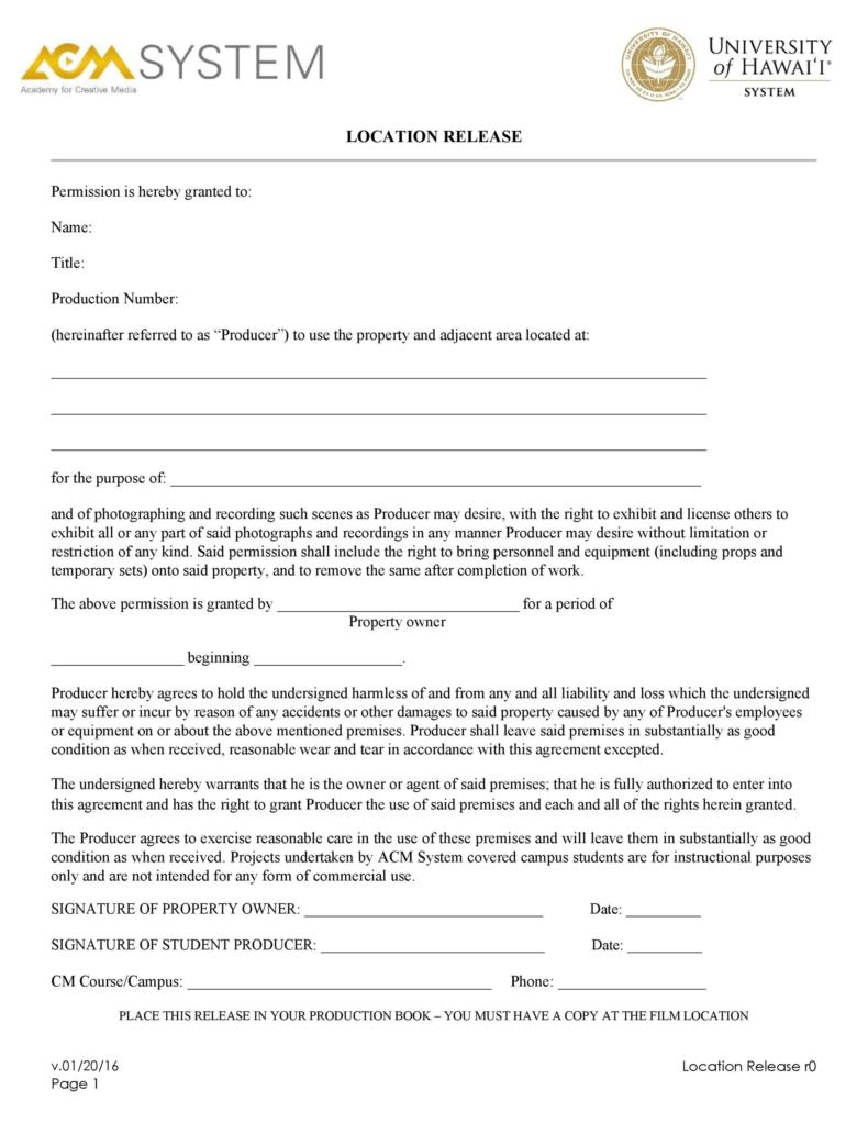 50 FREE Location Release Forms [for Film / Documentary / Video]