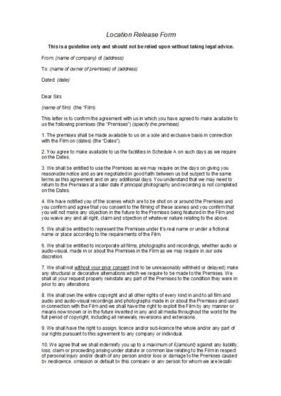 50 FREE Location Release Forms [for Film / Documentary / Video]