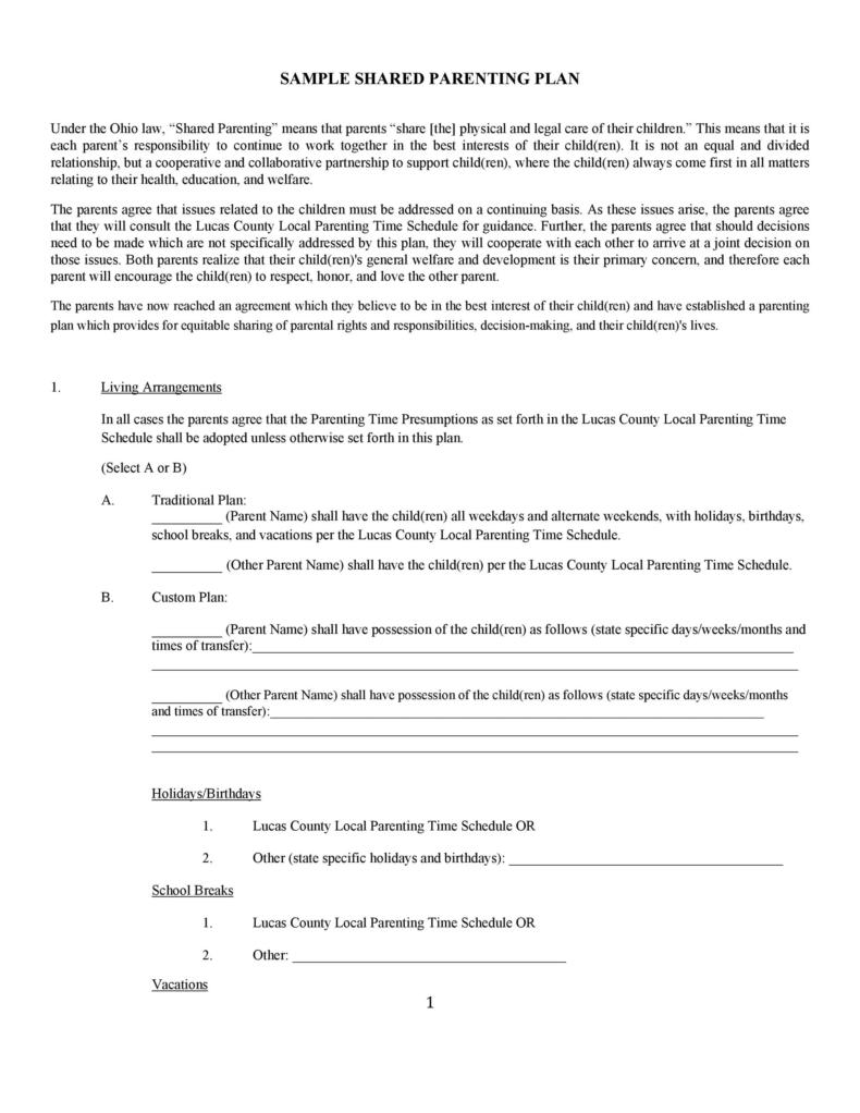 49 FREE Parenting Plan & Custody Agreement Templates