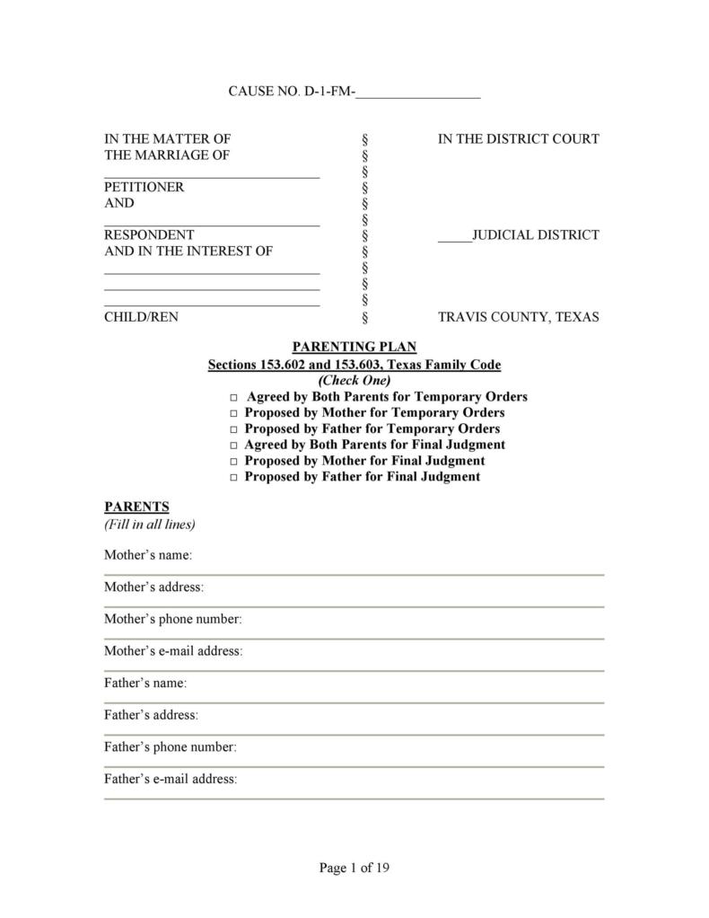 49 FREE Parenting Plan & Custody Agreement Templates