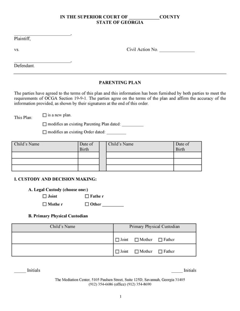 49 FREE Parenting Plan & Custody Agreement Templates