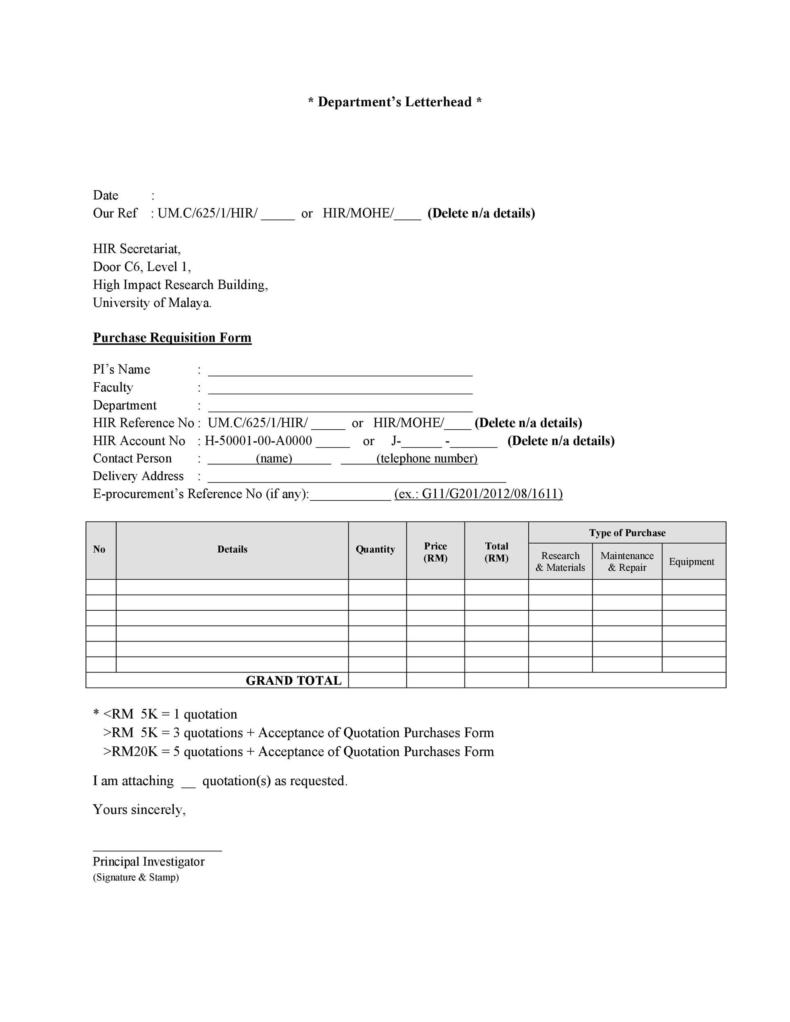 50 Professional Requisition Forms [Purchase / Materials / Lab]