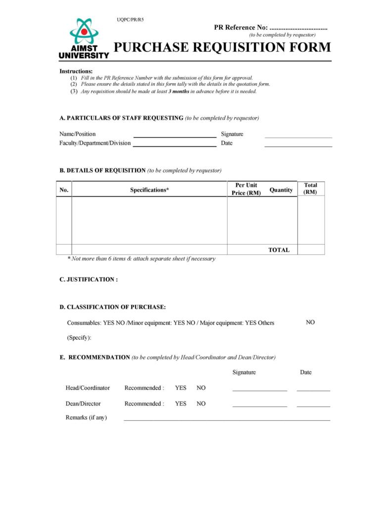 50 Professional Requisition Forms [Purchase / Materials / Lab]