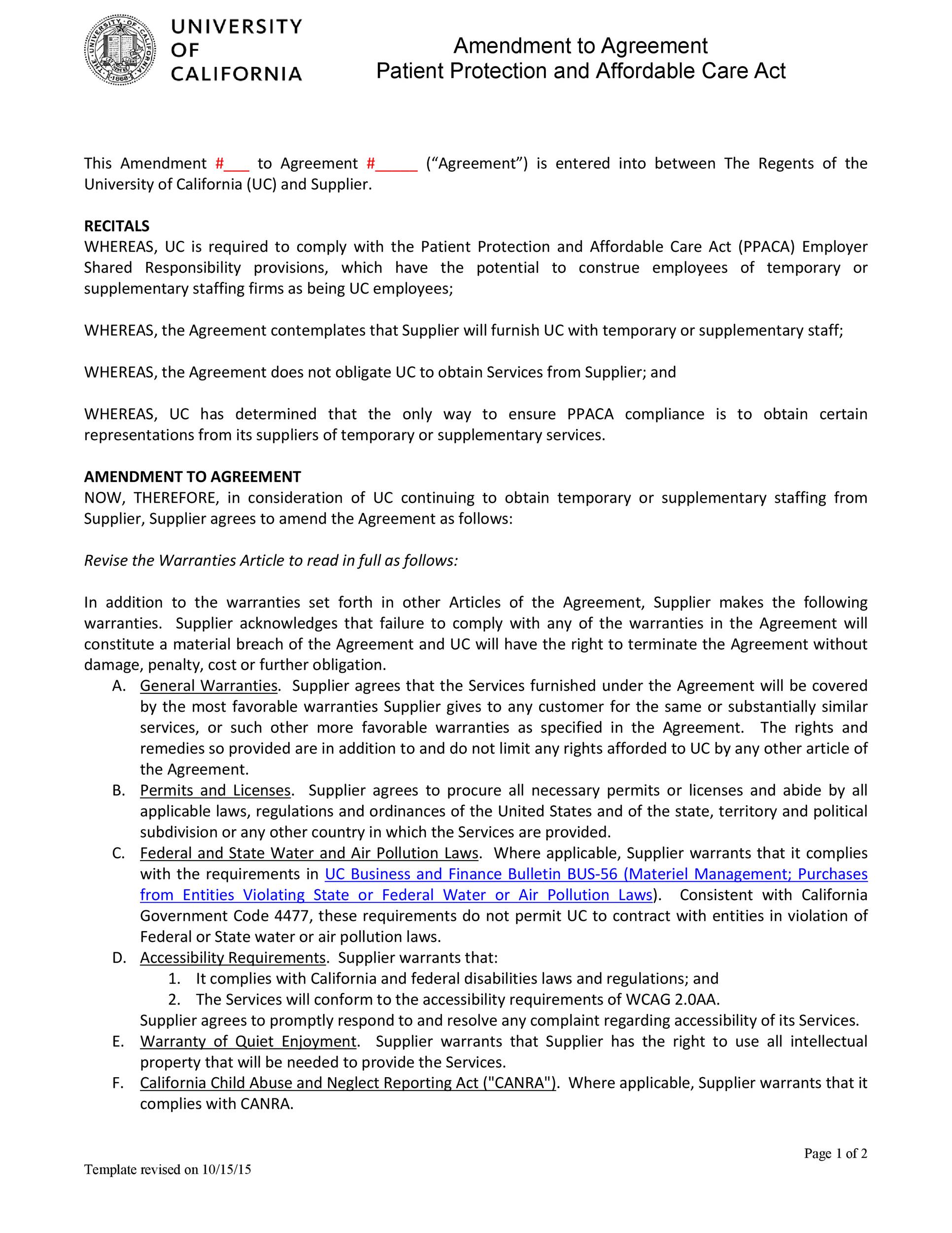 44 Professional Contract Amendment Templates Samples TemplateLab