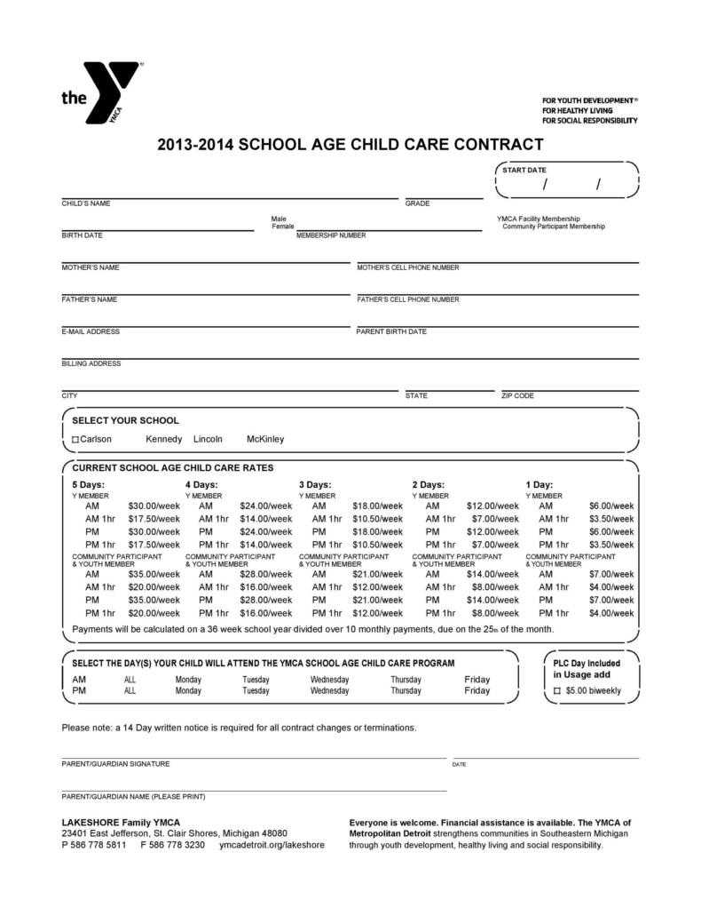 50 Daycare, Child Care & Babysitting Contract Templates [Free] ᐅ