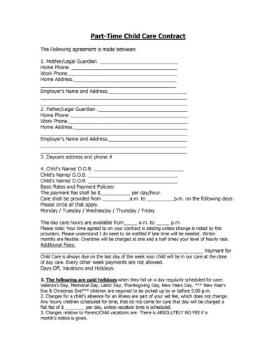50 Daycare, Child Care & Babysitting Contract Templates [Free] ᐅ