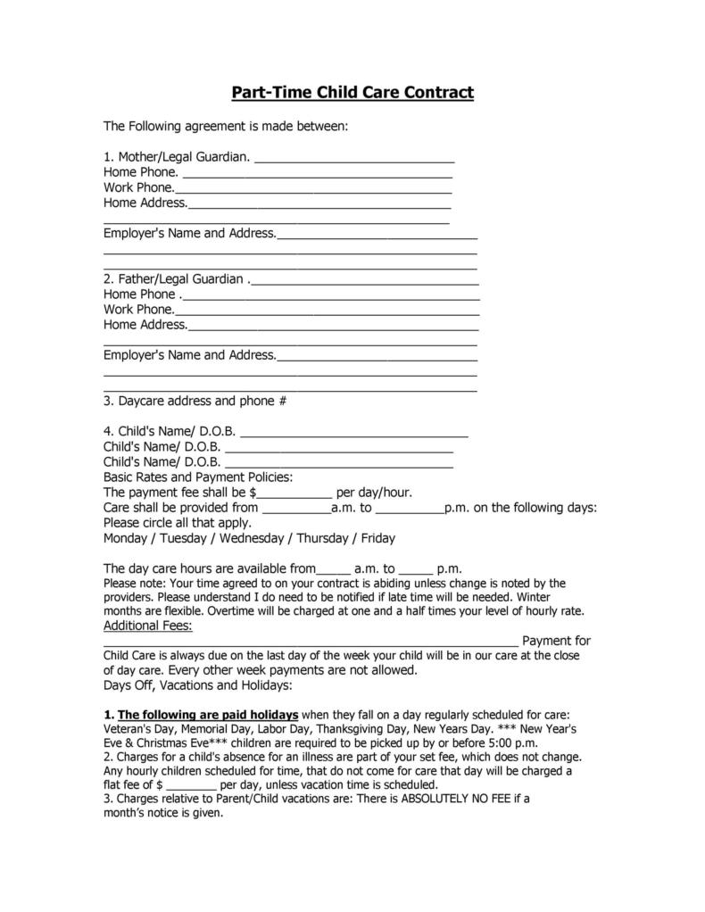 50 Daycare, Child Care & Babysitting Contract Templates [Free] ᐅ