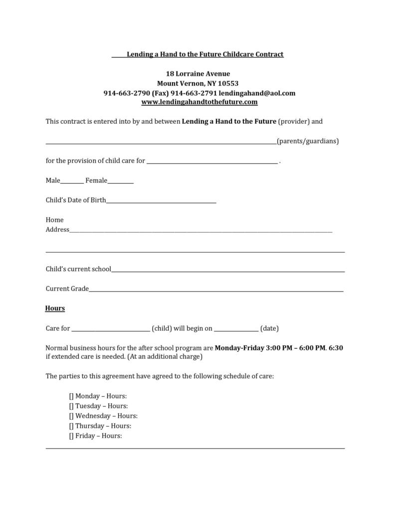 50 Daycare, Child Care & Babysitting Contract Templates [Free] ᐅ