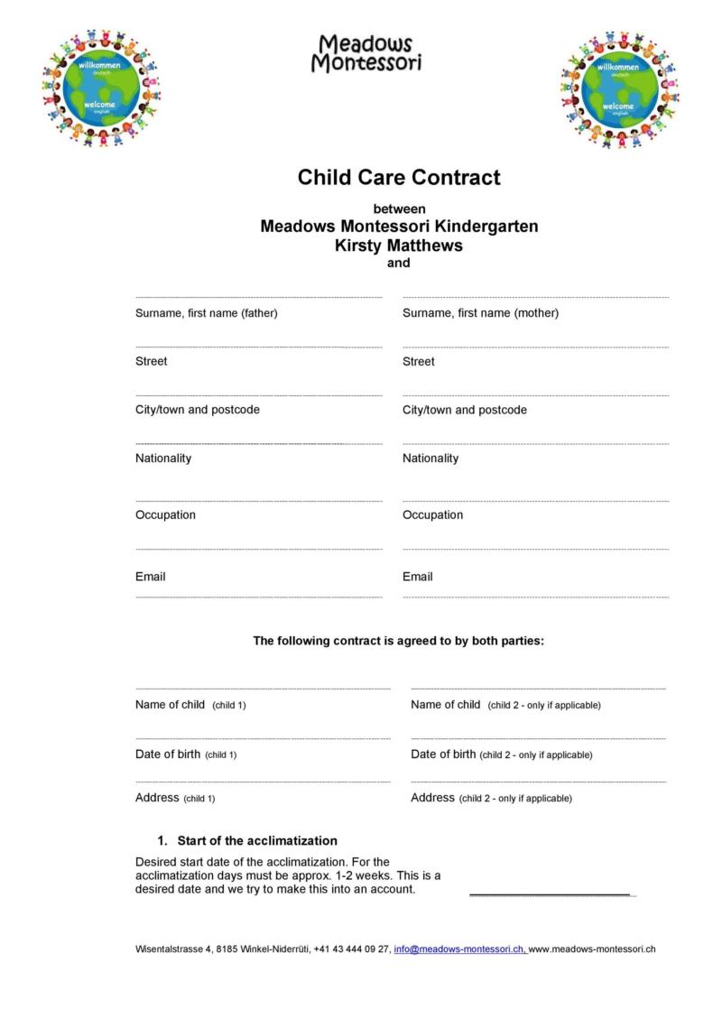 50 Daycare, Child Care & Babysitting Contract Templates [Free] ᐅ