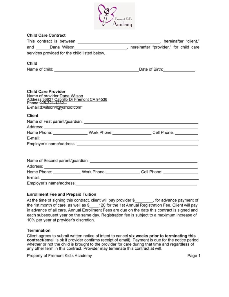 50 Daycare, Child Care & Babysitting Contract Templates [Free] ᐅ