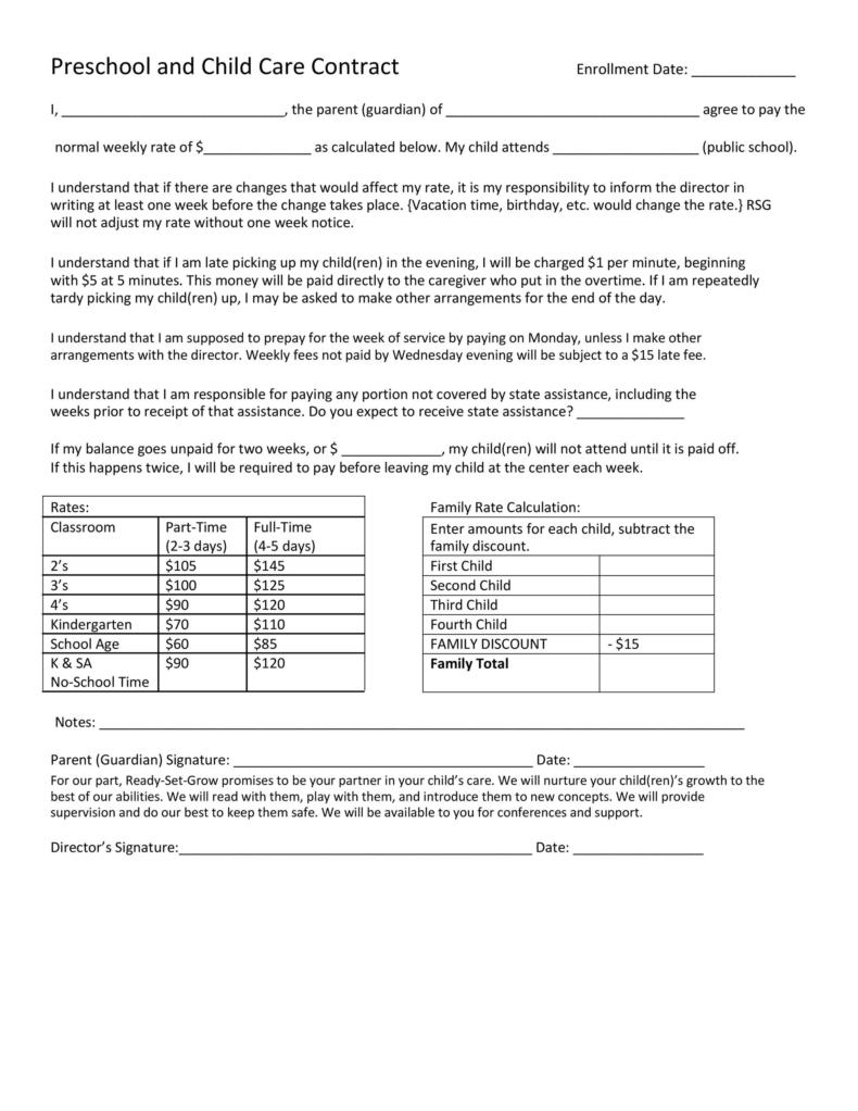 50 Daycare, Child Care & Babysitting Contract Templates [Free] ᐅ