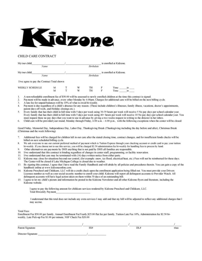 50 Daycare, Child Care & Babysitting Contract Templates [Free] ᐅ