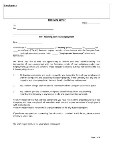 37 Professional Relieving Letters (Free Templates) ᐅ TemplateLab