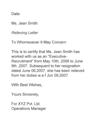 37 Professional Relieving Letters (Free Templates) ᐅ TemplateLab