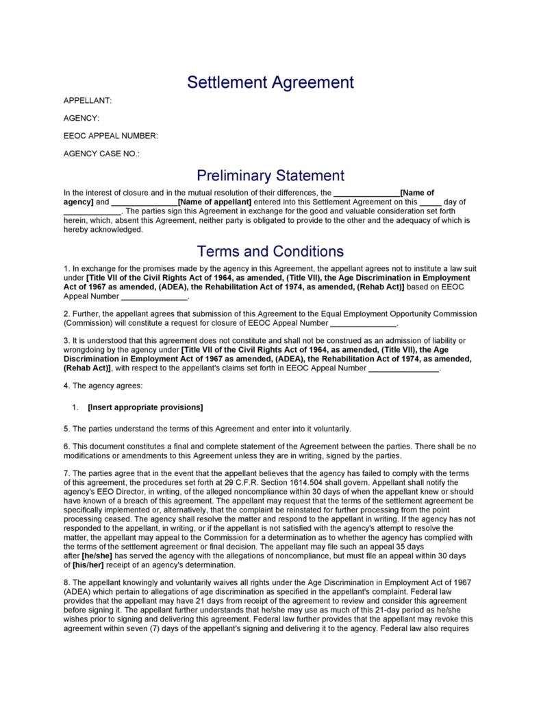 43 Free Settlement Agreement Templates [Divorce/Debt/Employment..]