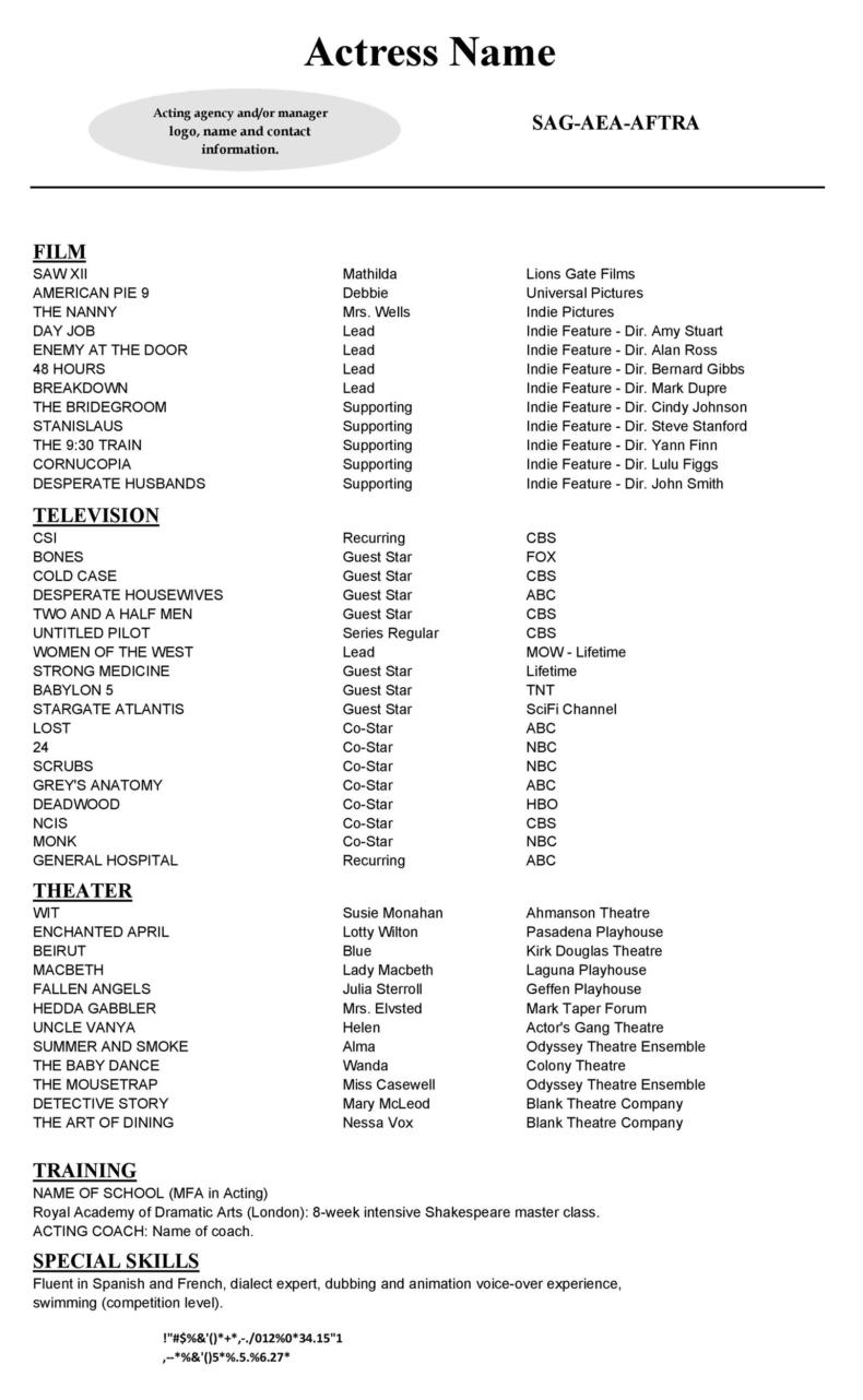 50 FREE Acting Resume Templates (Word & Google Docs) ᐅ TemplateLab